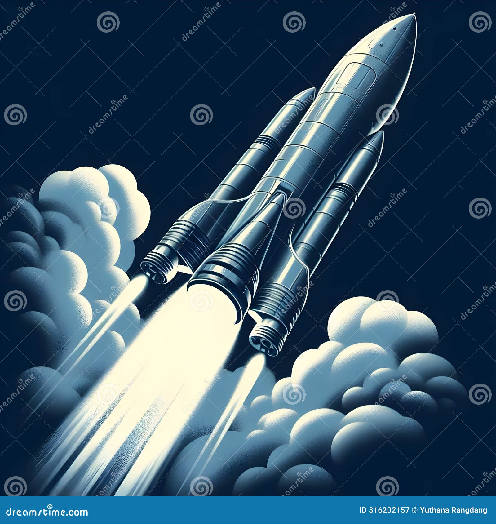 Retro Theme Rocket Illustration Soar into the Sky. Stock Illustration ...