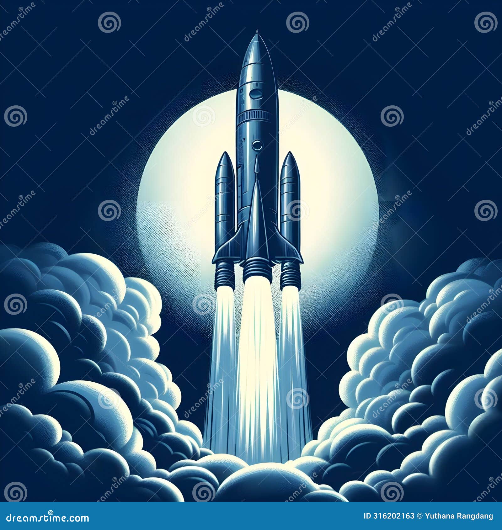 Retro Theme Rocket Illustration Soar into the Sky. Stock Illustration ...