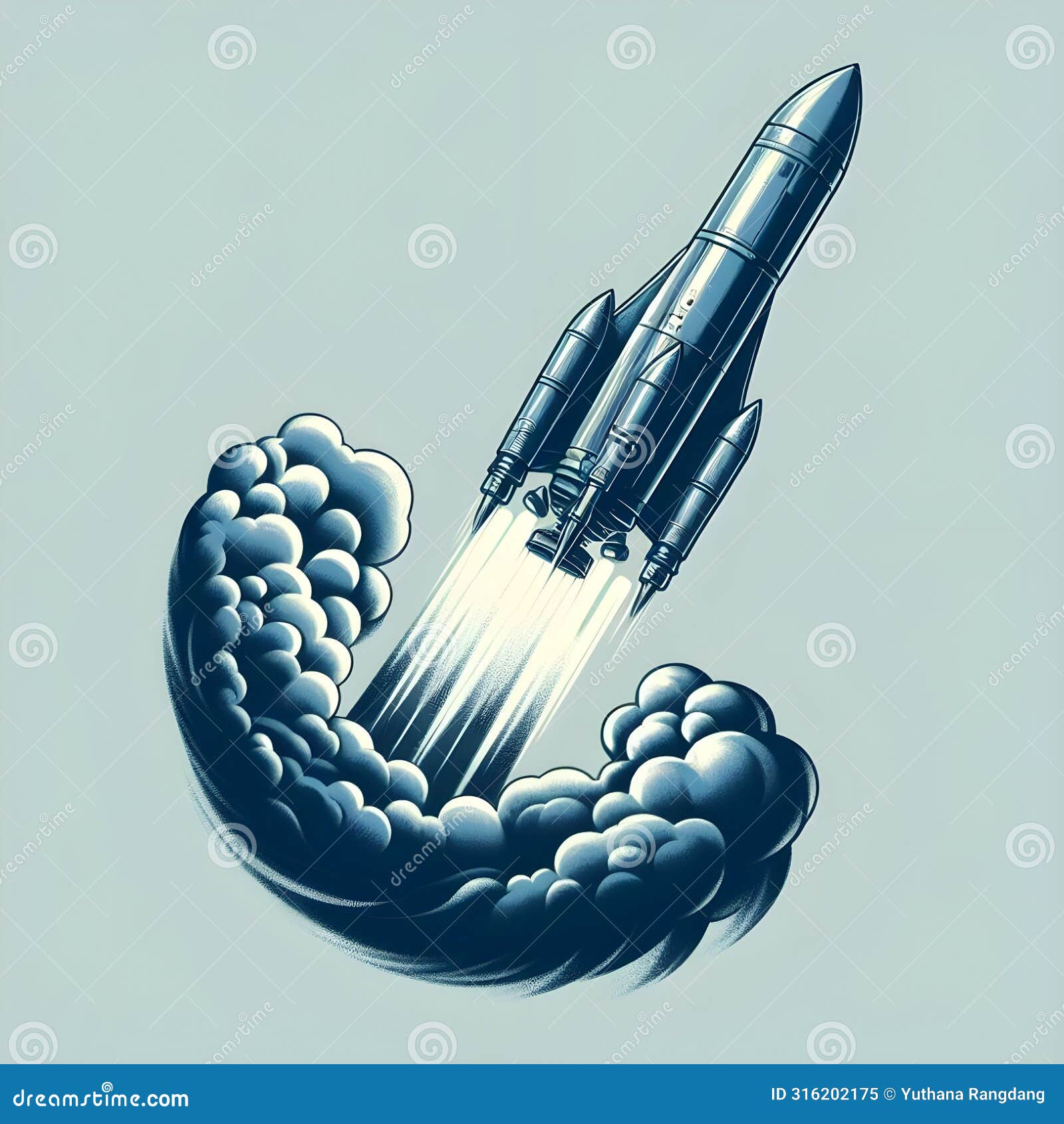 Retro Theme Rocket Illustration Soar into the Sky. Stock Illustration ...