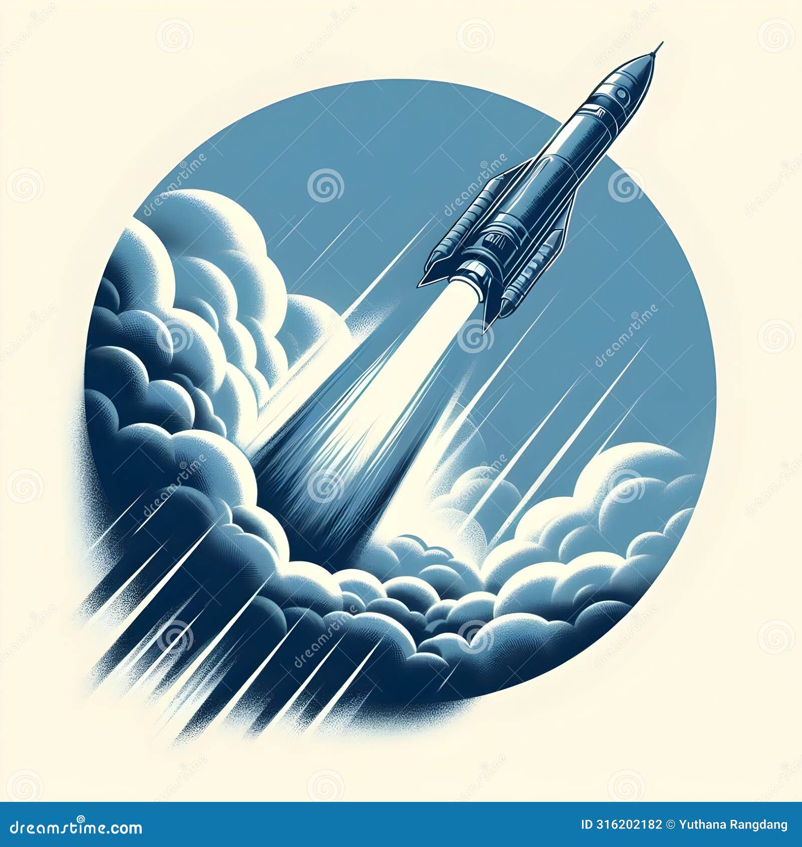 Retro Theme Rocket Illustration Soar into the Sky. Stock Illustration ...