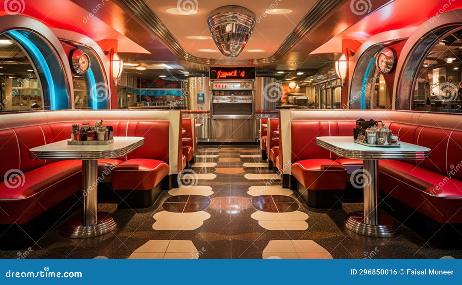 A Retro-themed Diner with Red Leather Booths and a Jukebox Stock ...