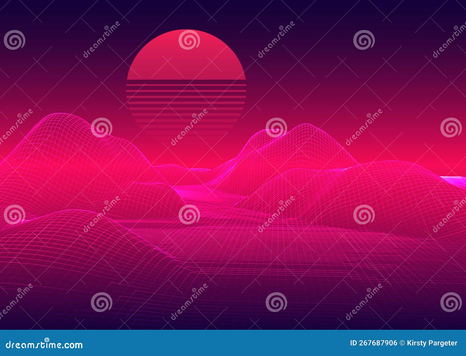 Retro Themed Wireframe Landscape Background Design Stock Vector ...