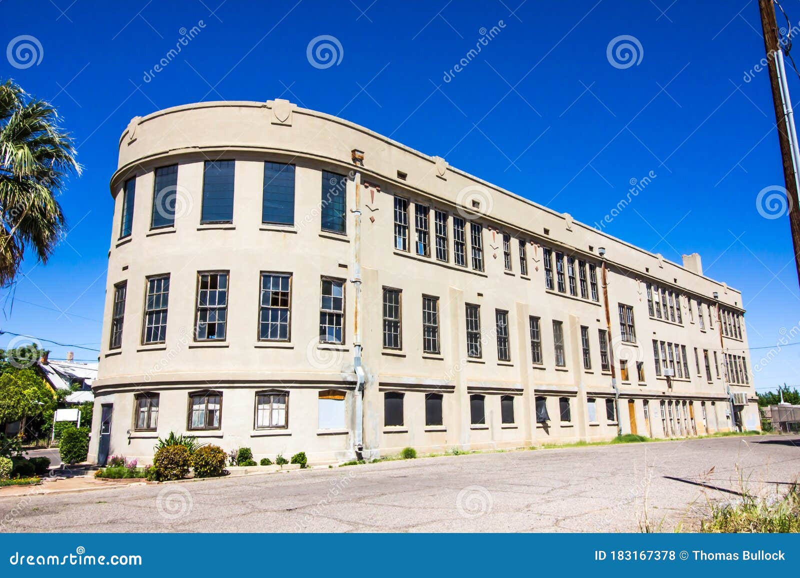 Retro Three Story Building with Rounded Front Stock Photo - Image of ...