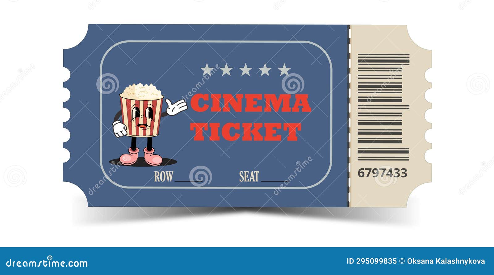 Retro Cinema Ticket. Groovy Cinema Ticket with Cute Popcorn Character ...