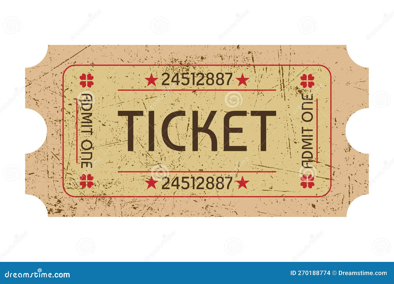 Retro Ticket Template. Old or Vintage Paper Ticket on White Background ...