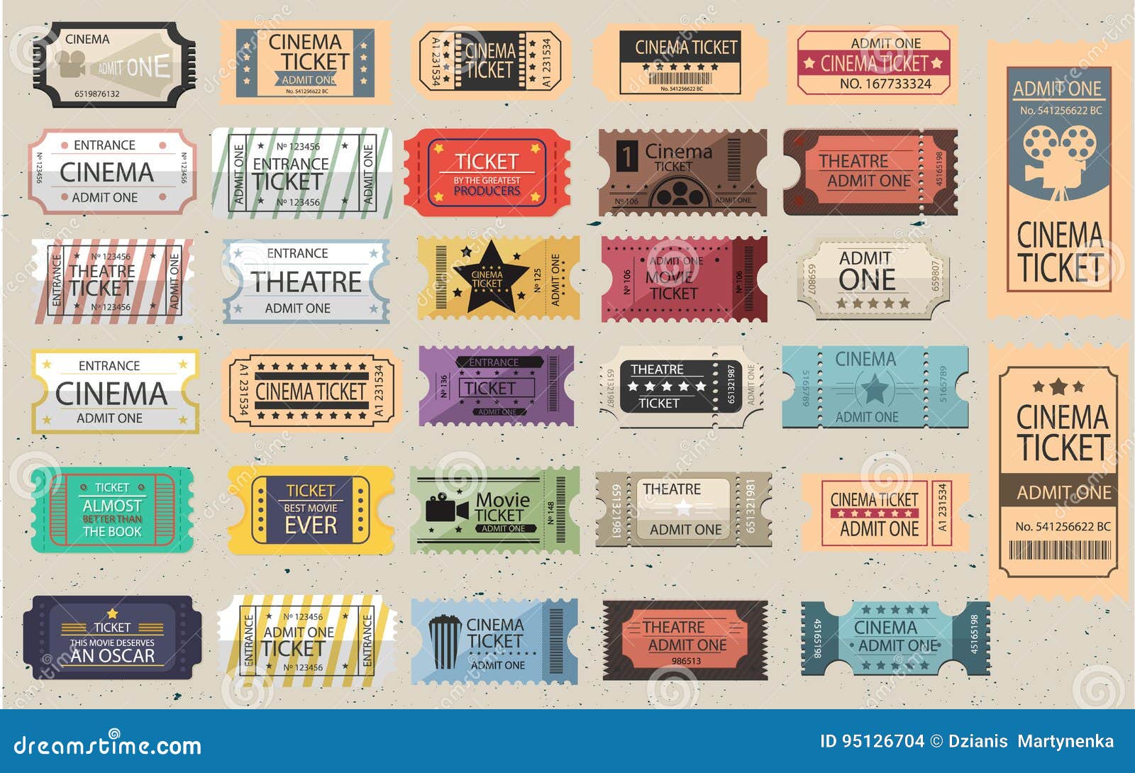 30 Retro tickets set stock illustration. Illustration of message - 95126704