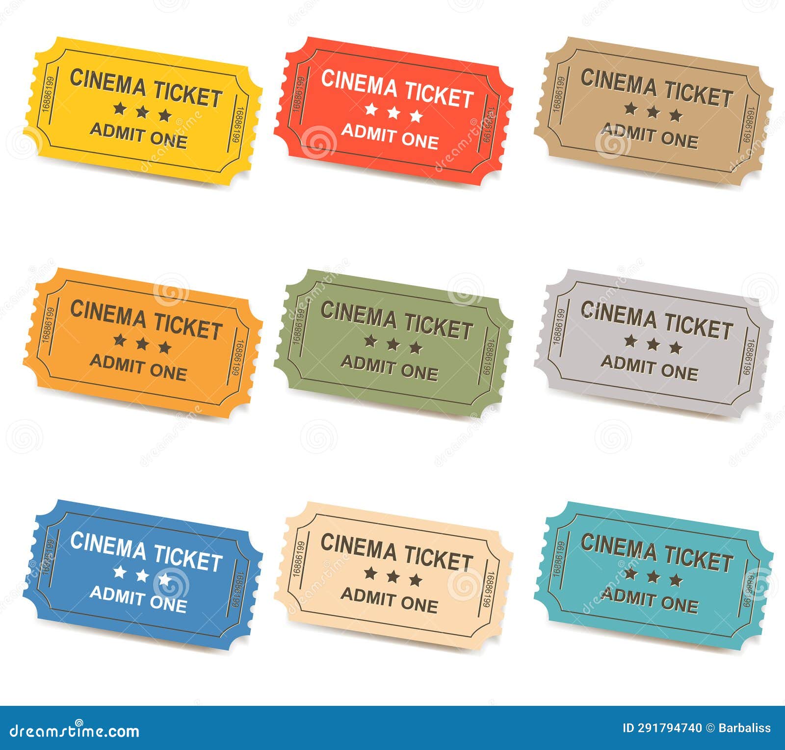Retro Tickets Set Isolated White Background Stock Vector - Illustration ...