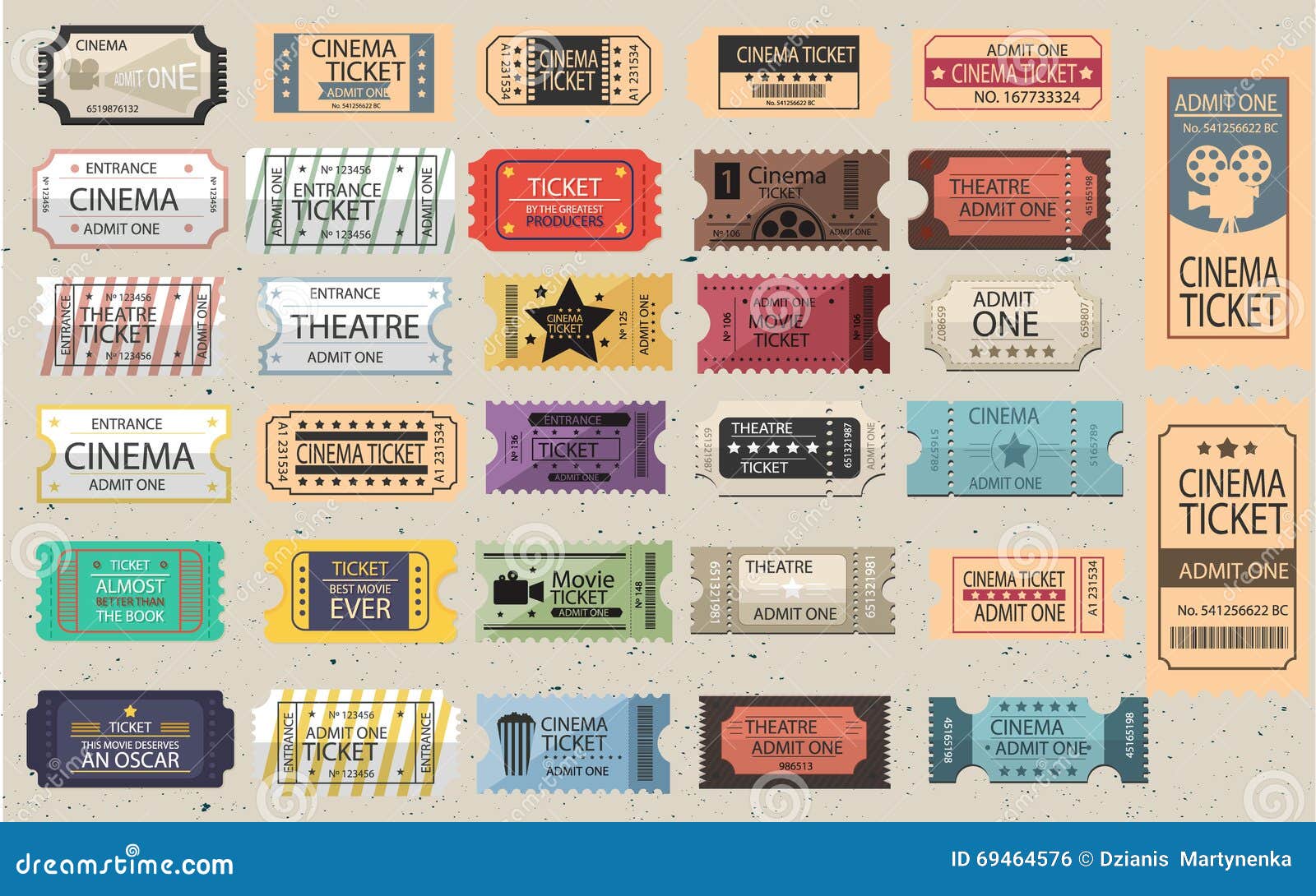 30 Retro tickets set stock vector. Illustration of cinema - 69464576