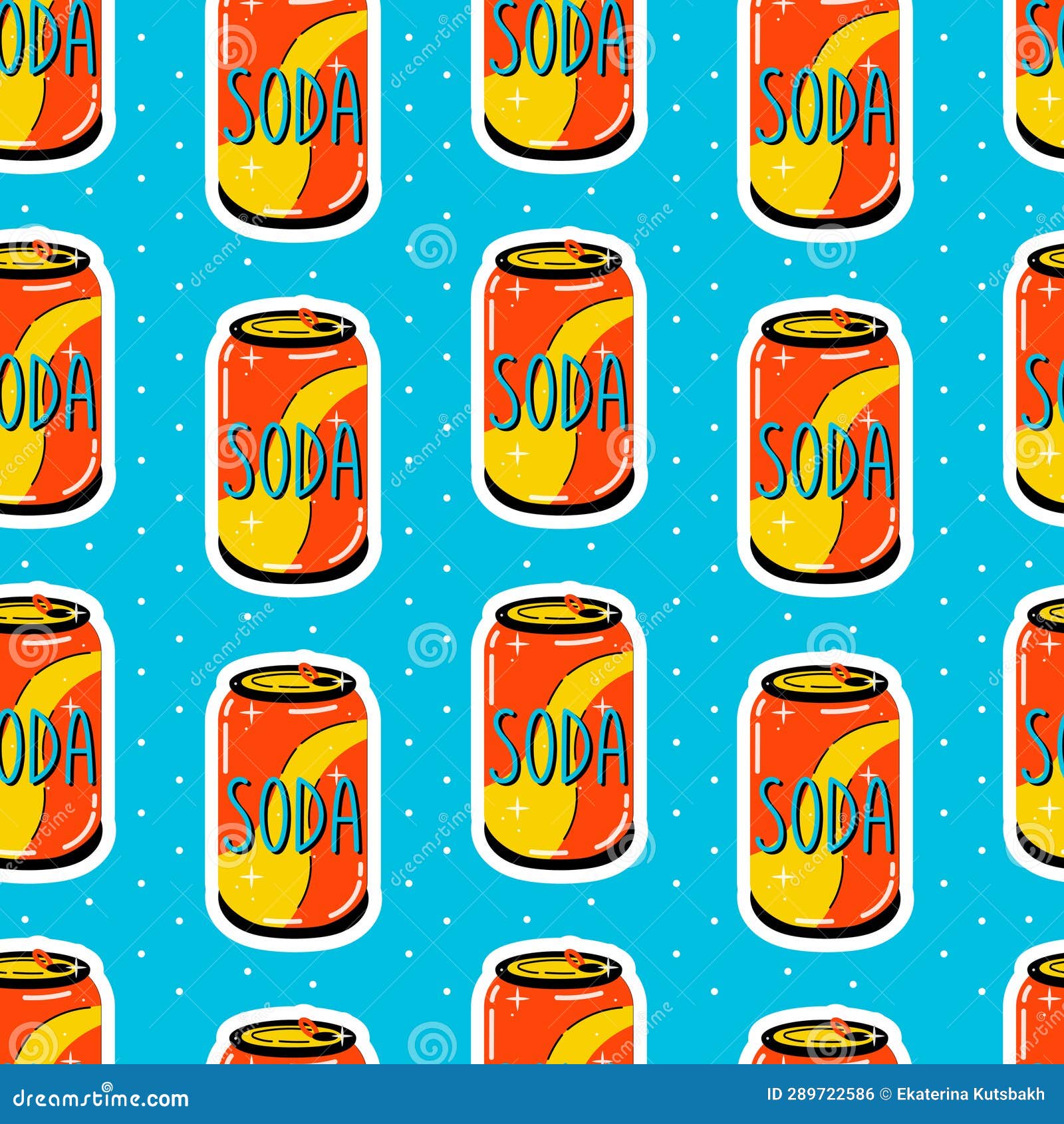 Retro Tin Can with Soda, 90s Style. Vector Cartoon Seamless Pattern ...