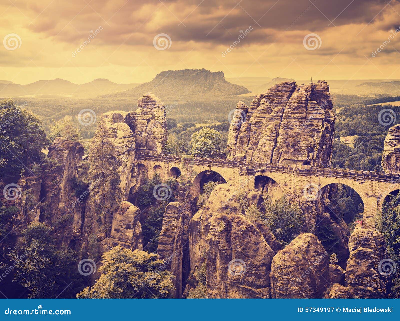 Retro toned Bastei bridge. stock image. Image of landscape - 57349197