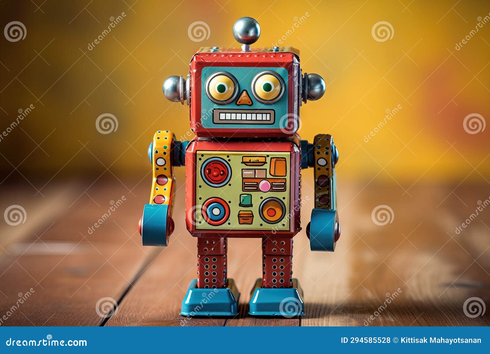 Retro Toy Metal Robot Generative AI Stock Illustration - Illustration ...