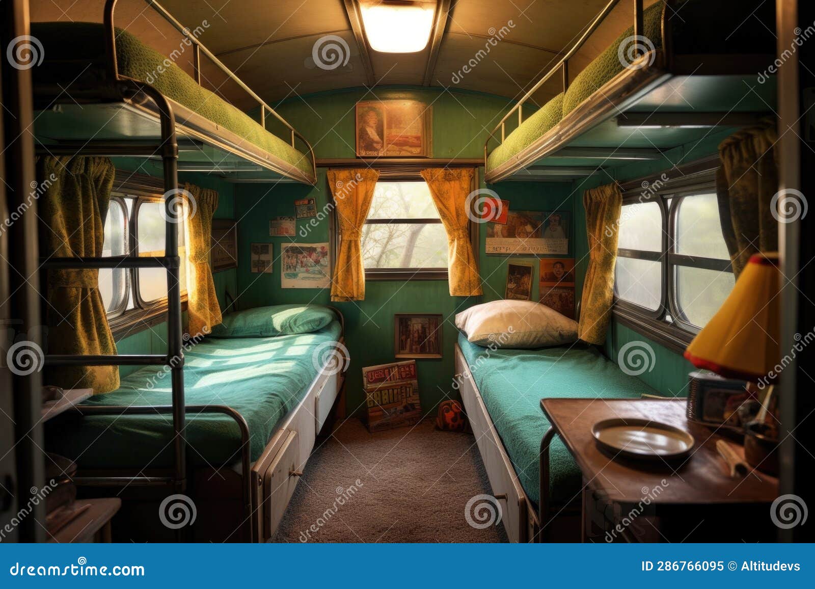 Retro Train Compartment with Bunk Beds Stock Image - Image of ...