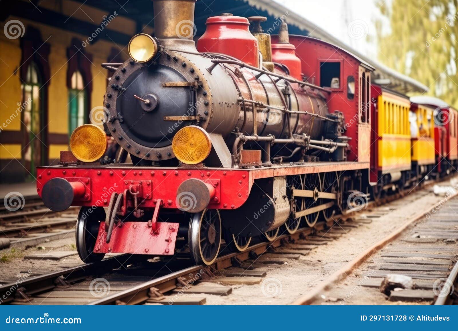 Retro Train Engine in Rustic Railway Station Stock Photo - Image of ...