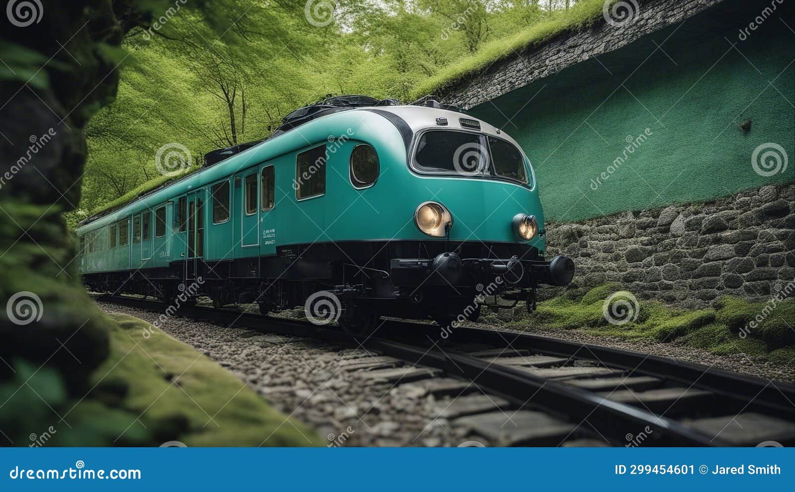 A Retro Train that Has a Unique Style. the Train is Green and Blue, and ...