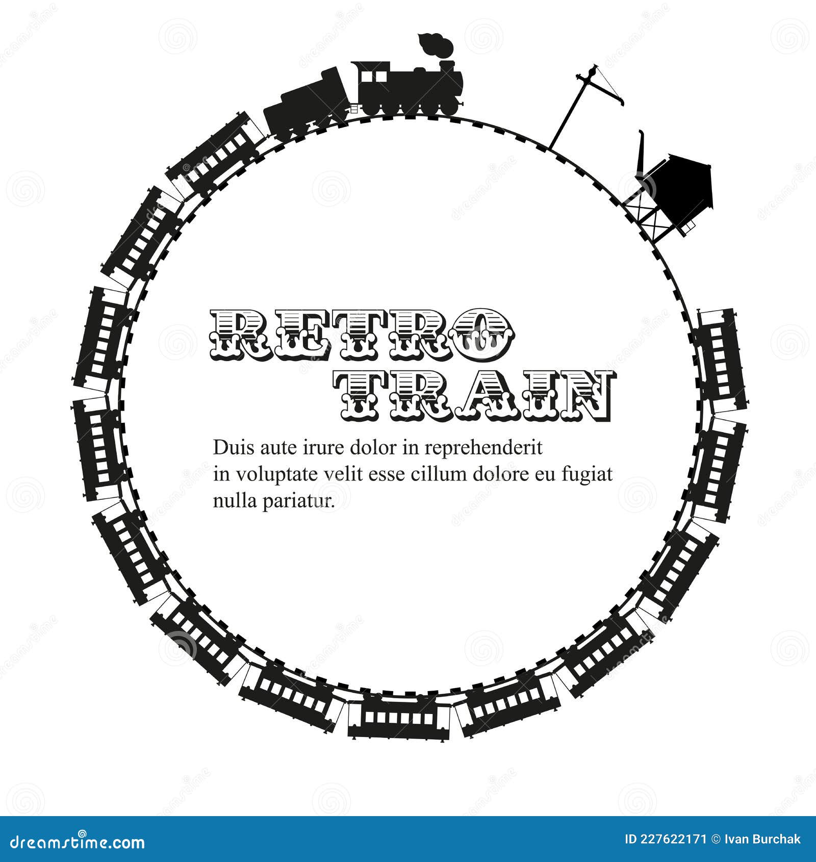 Retro Train Round Frame. Flat Vector Illustration Stock Vector ...