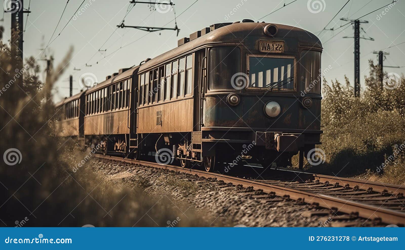 A Retro Train is Traversing an Area Covered in during. Al Generated ...