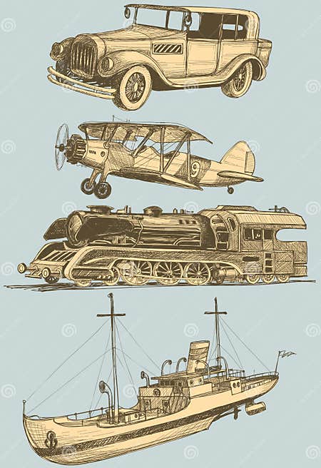 Retro transportation set stock vector. Illustration of plane - 20166037