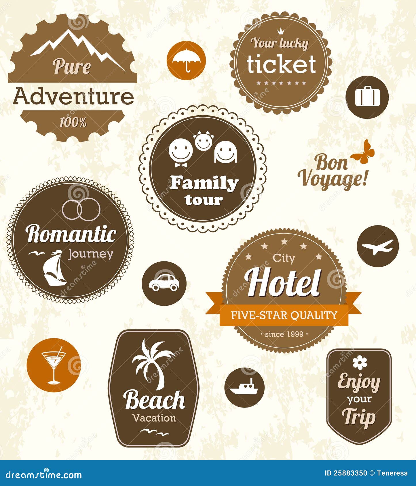 Retro travel labels stock vector. Illustration of journey - 25883350