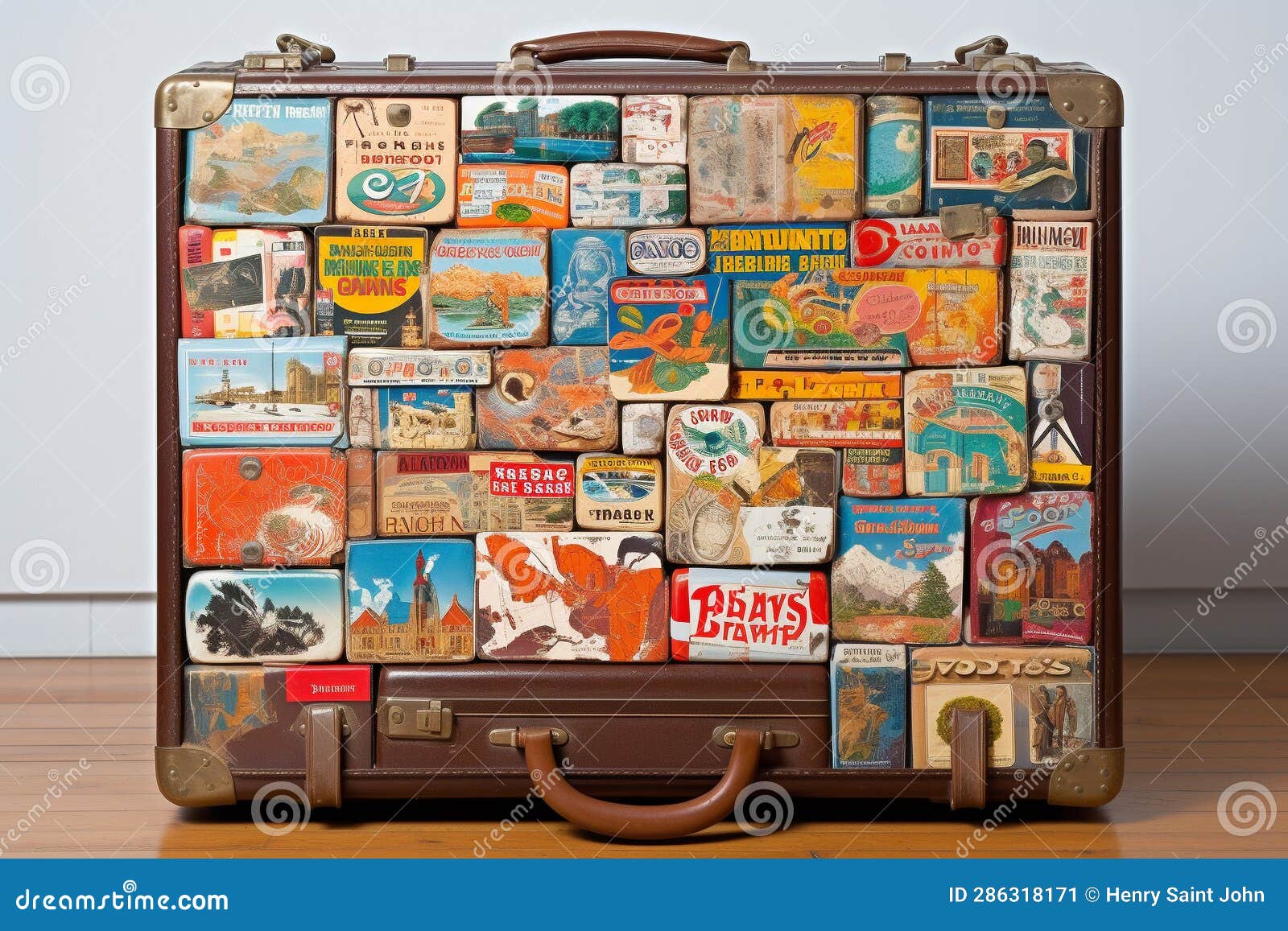 Retro Travel: Vintage Suitcase with Stickers Stock Illustration ...
