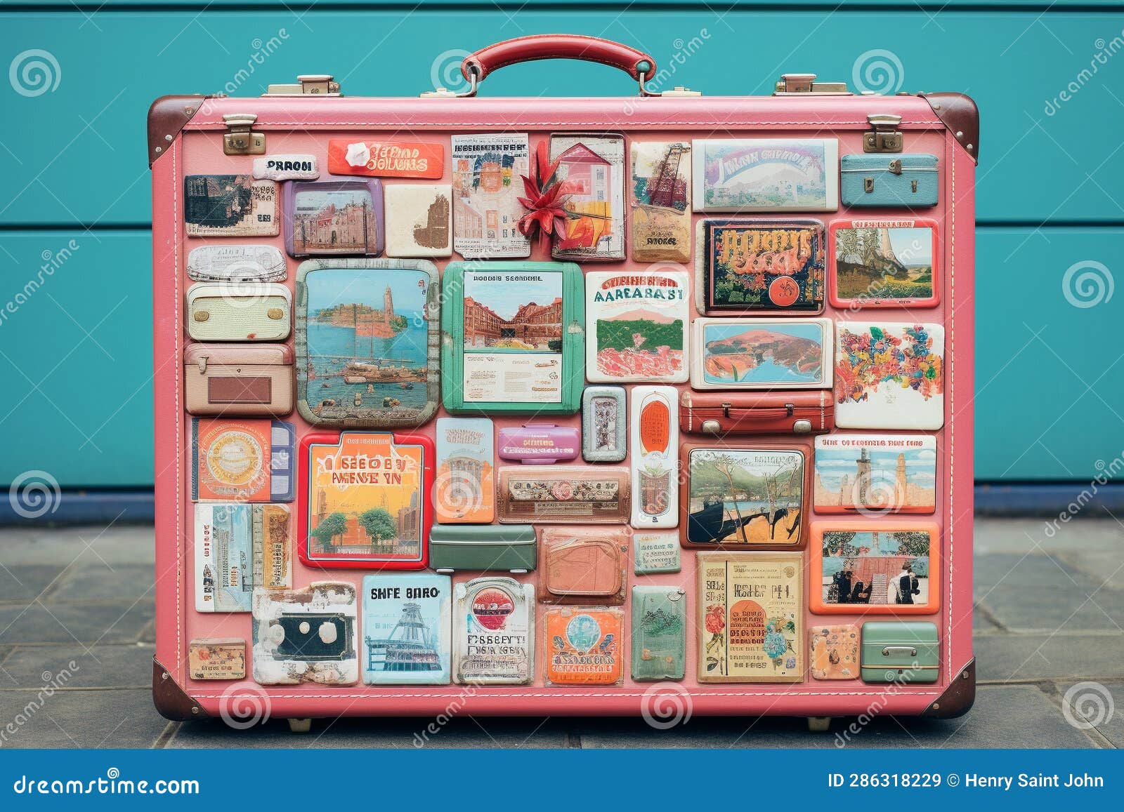 Retro Travel: Vintage Suitcase with Stickers Stock Illustration ...