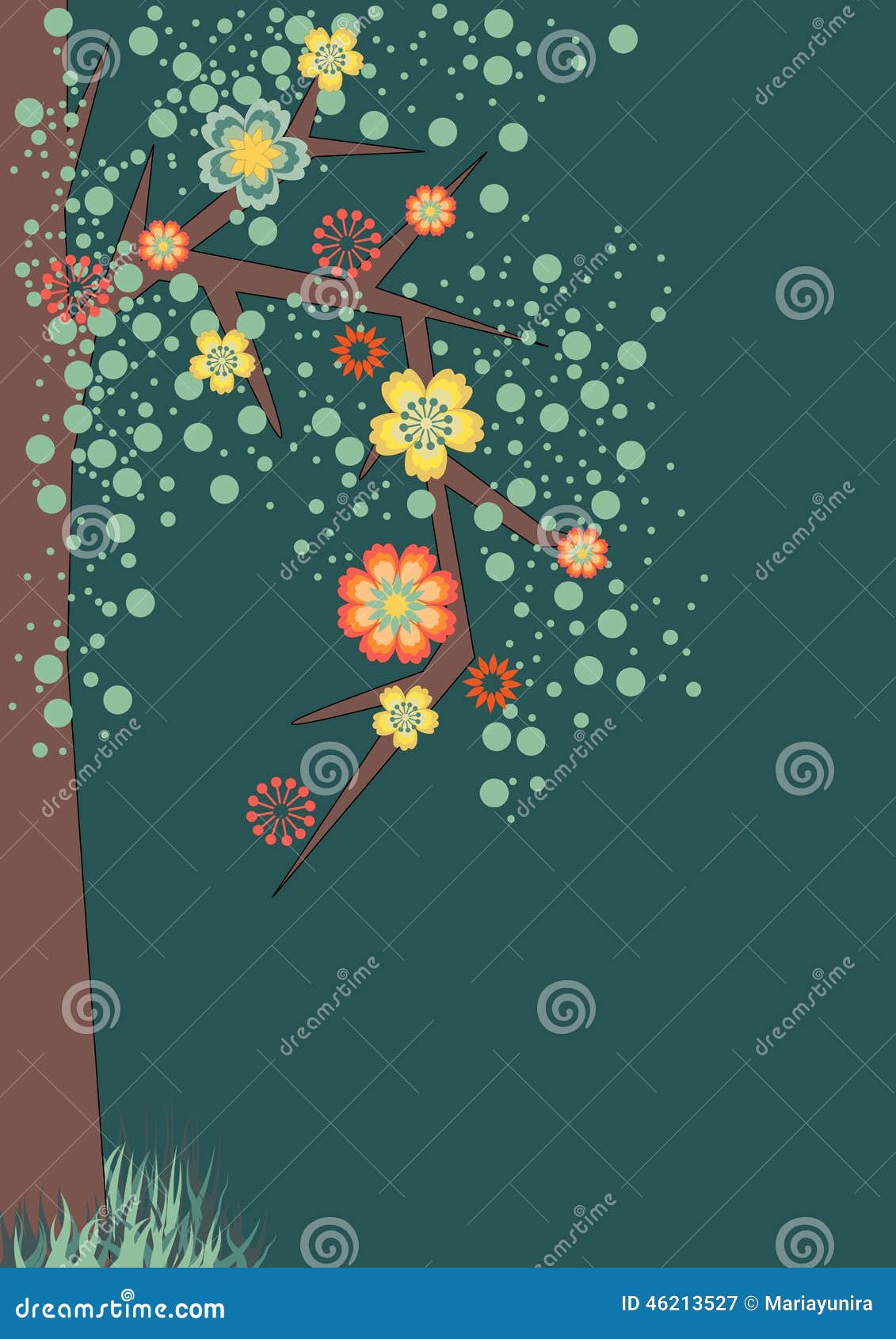 Retro Floral Tree Beautiful Stock Illustration - Illustration of retro ...