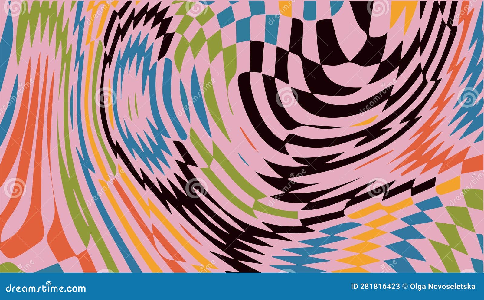 1970 Retro Trippy Wave Checkered Pattern. Groovy Geometric Distorted ...