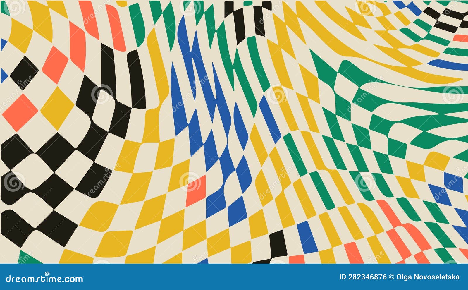 1970 Retro Trippy Wave Checkered Pattern. Groovy Geometric Distorted ...