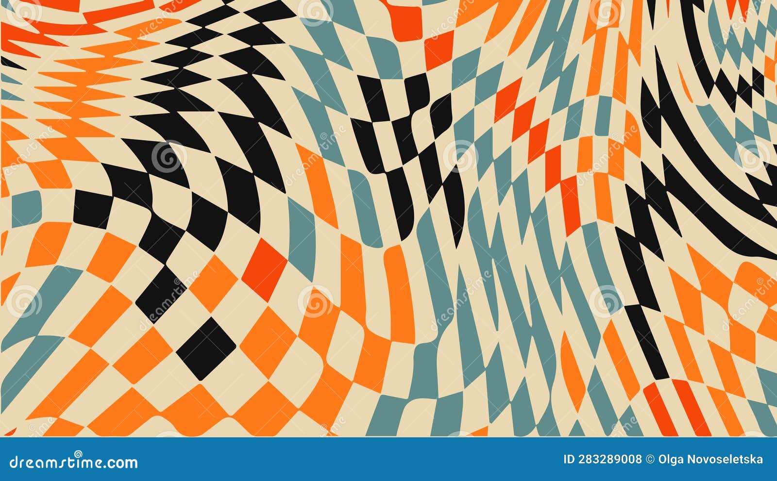 1970 Retro Trippy Wave Checkered Pattern. Groovy Geometric Distorted ...