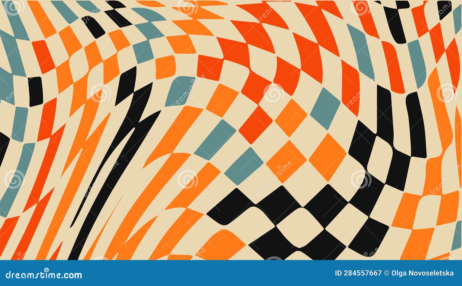 1970 Retro Trippy Wave Checkered Pattern. Groovy Geometric Distorted ...