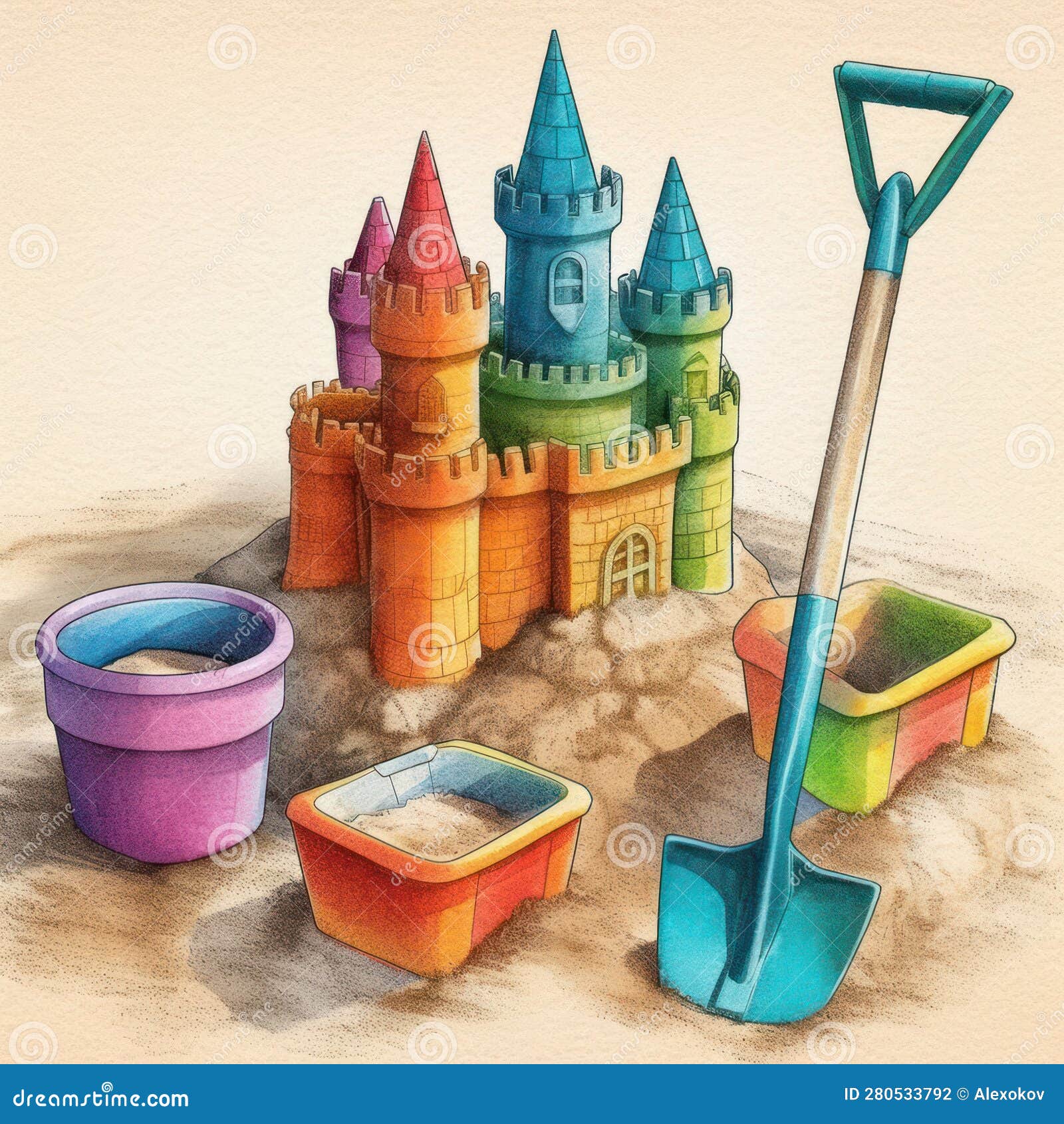 Retro Tropical Beach Sandcastle Making with Mini Shovel and Bucket ...