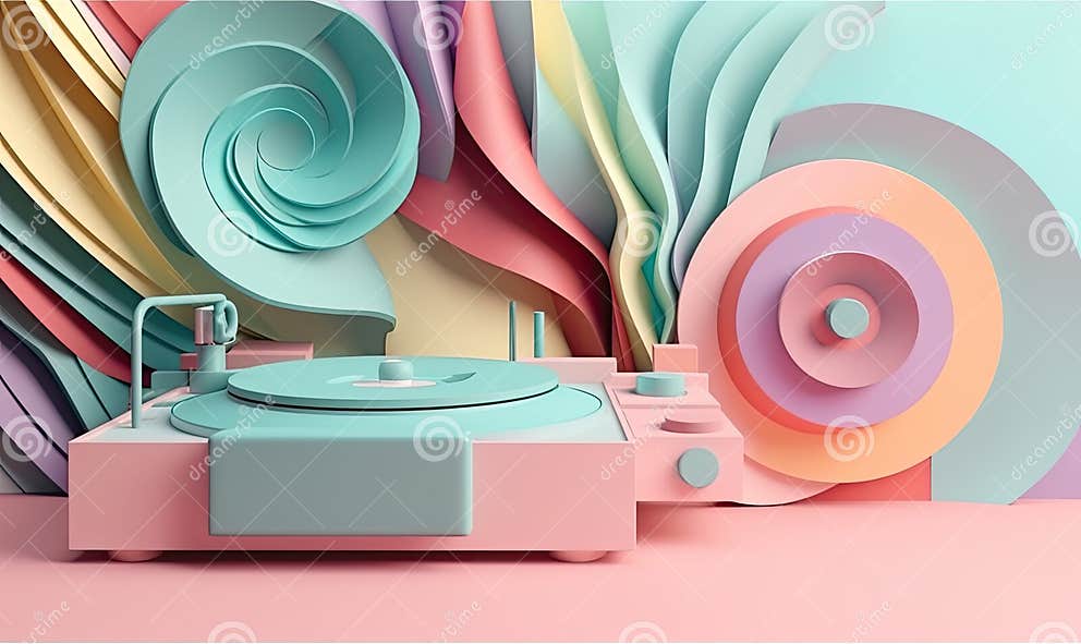 Retro Tunes Colorful Abstract Record Player on Textured Background ...