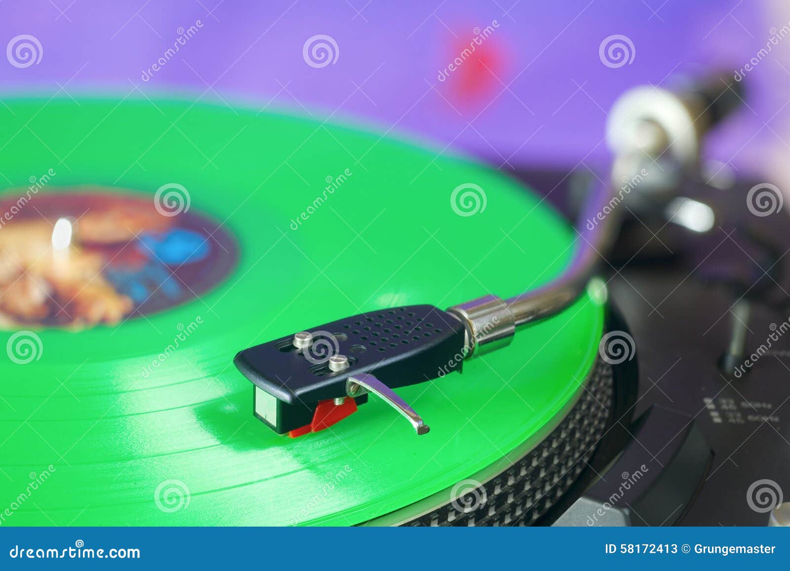 Retro Turntable with Green Vinyl Record Stock Image - Image of record ...