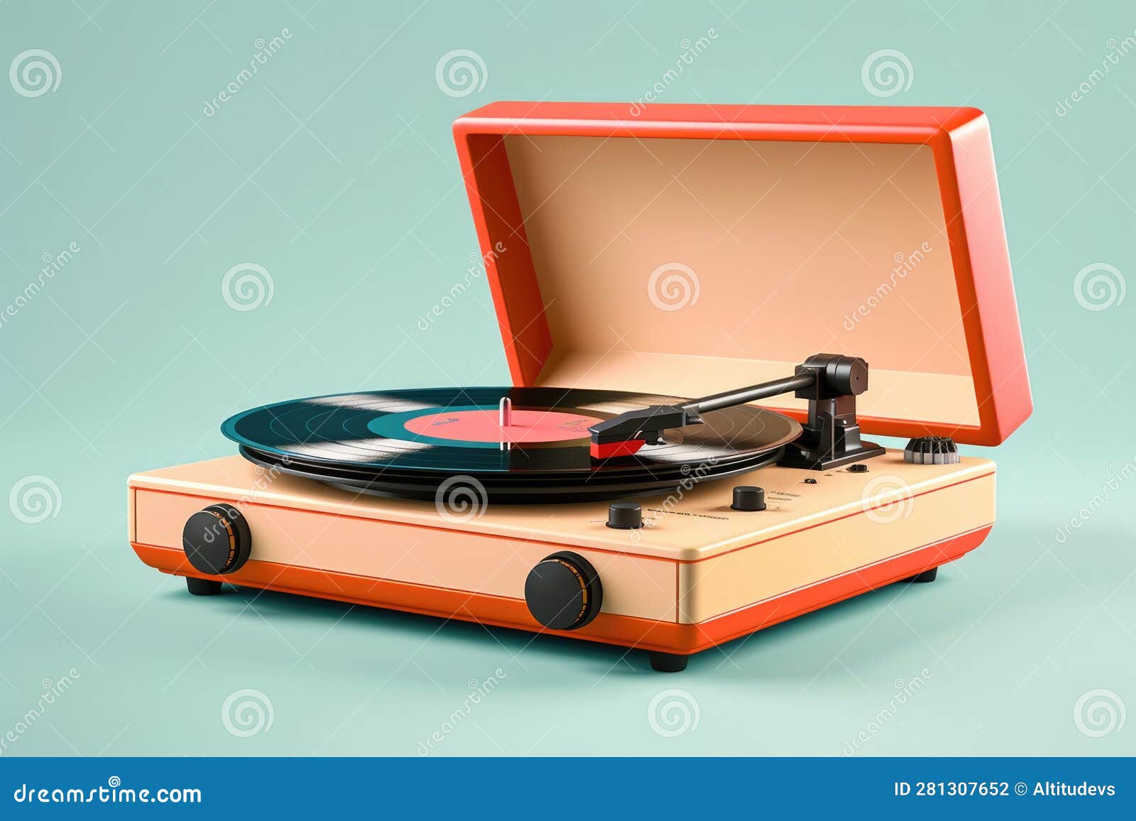 Retro Turntable with a Vinyl Record Playing Stock Illustration ...