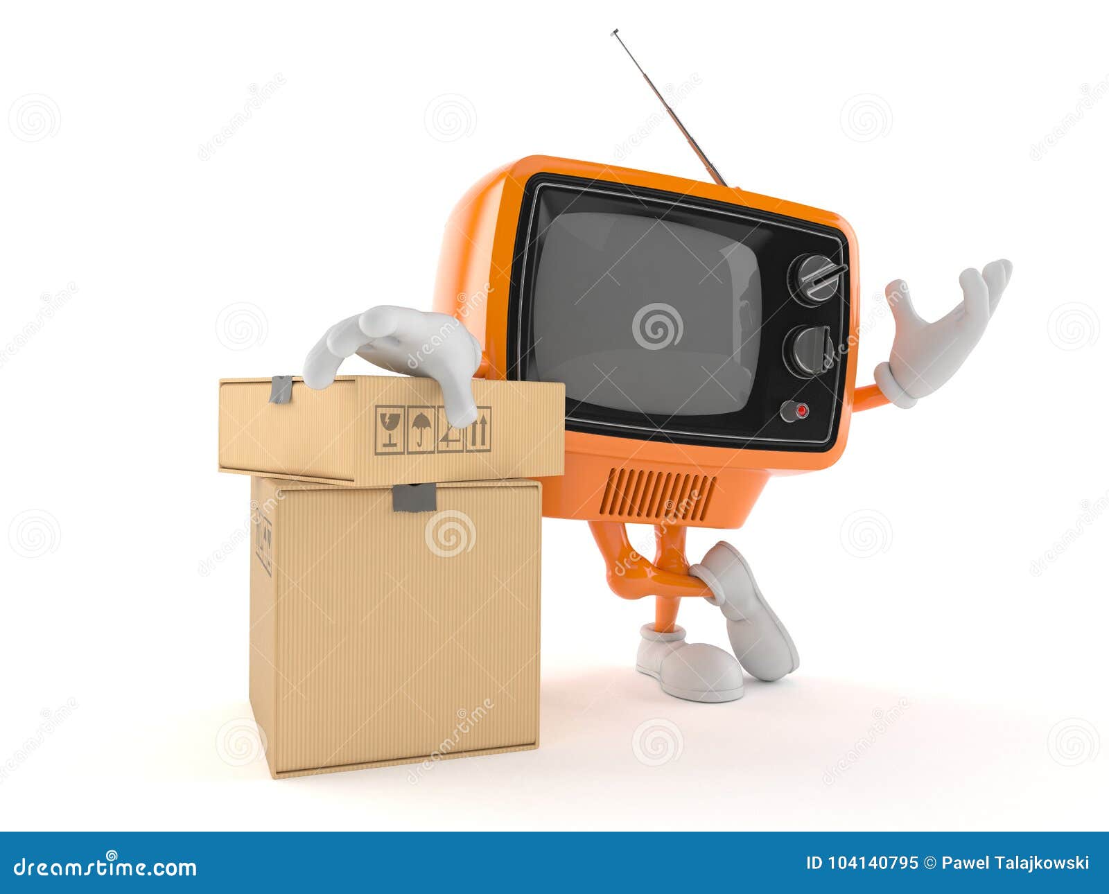 Retro TV Character with Stack of Boxes Stock Illustration ...