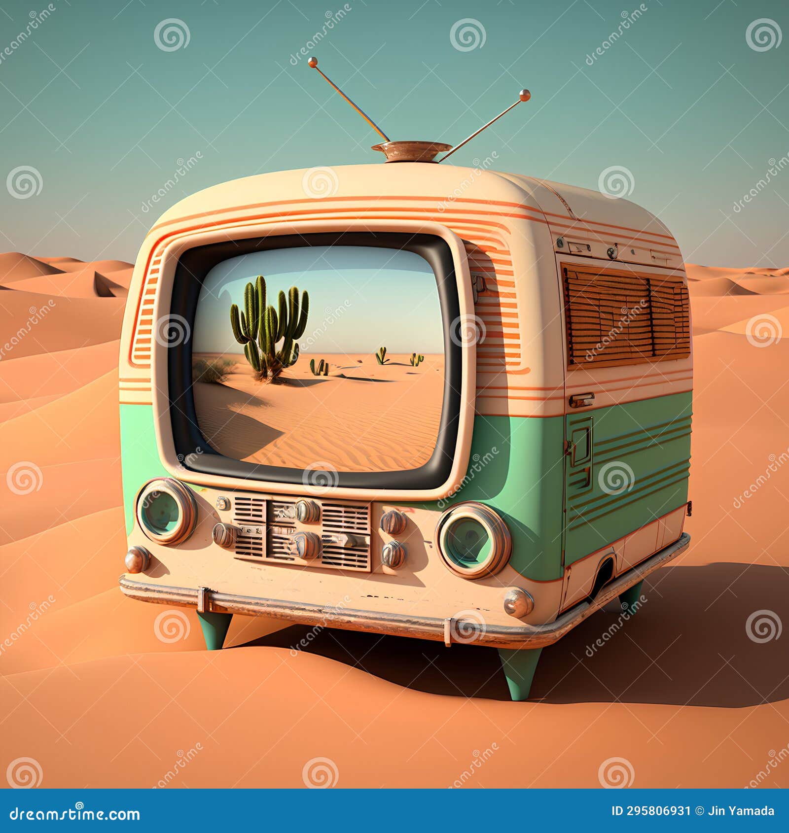 Retro TV in the Desert. 3d Render. Computer Generated Image Stock ...