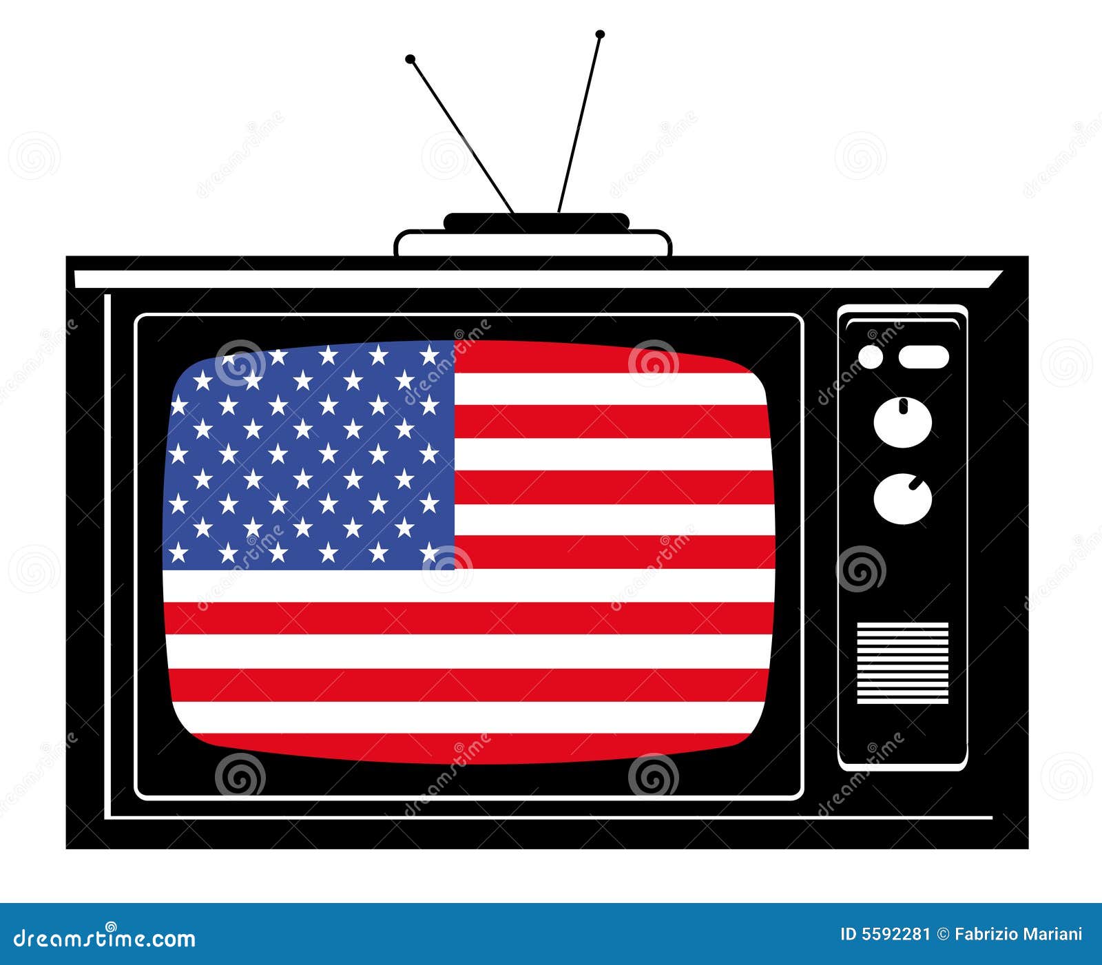 Retro Tv with flag of USA stock illustration. Illustration of ...
