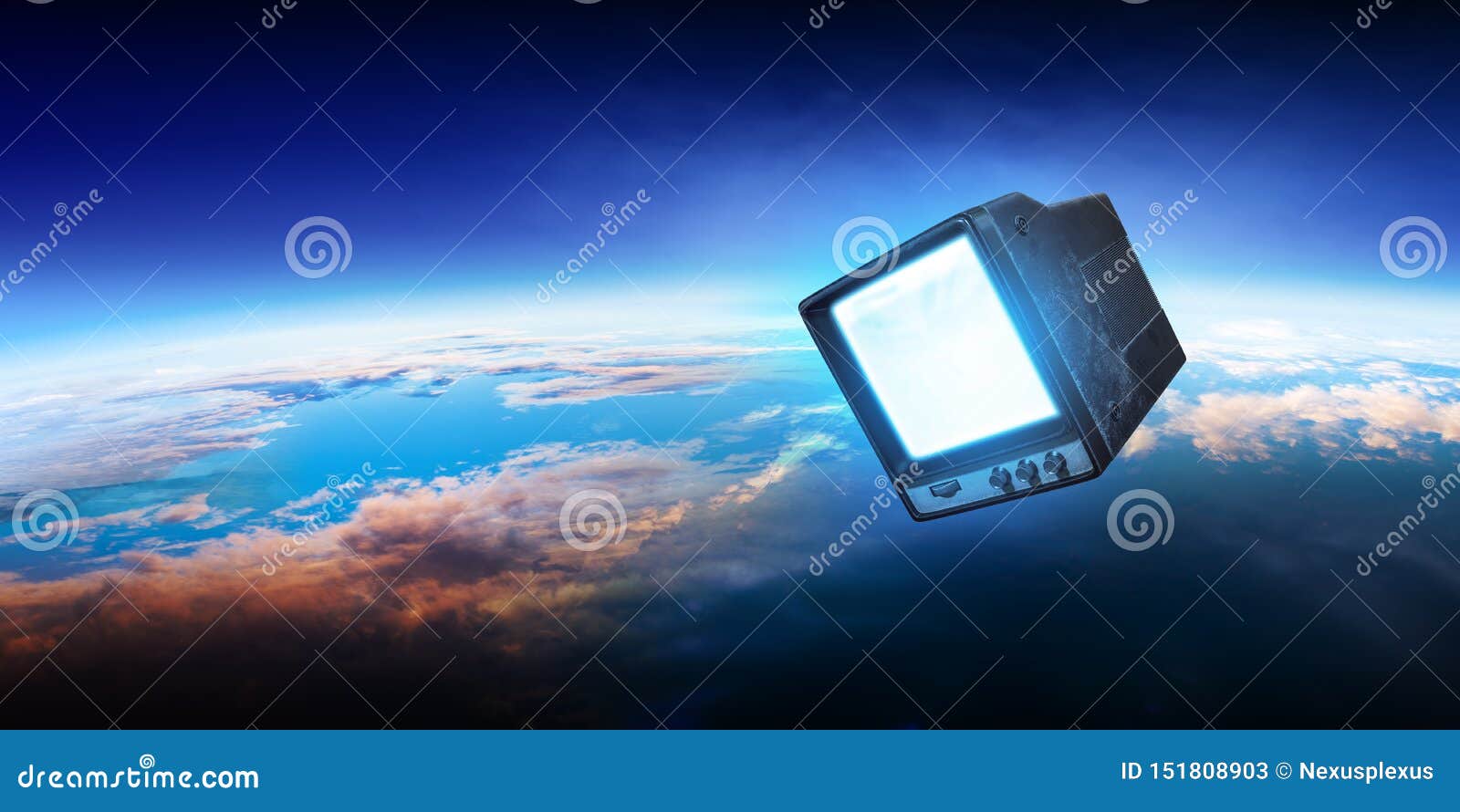 Retro TV flying in space stock image. Image of entertainment - 151808903