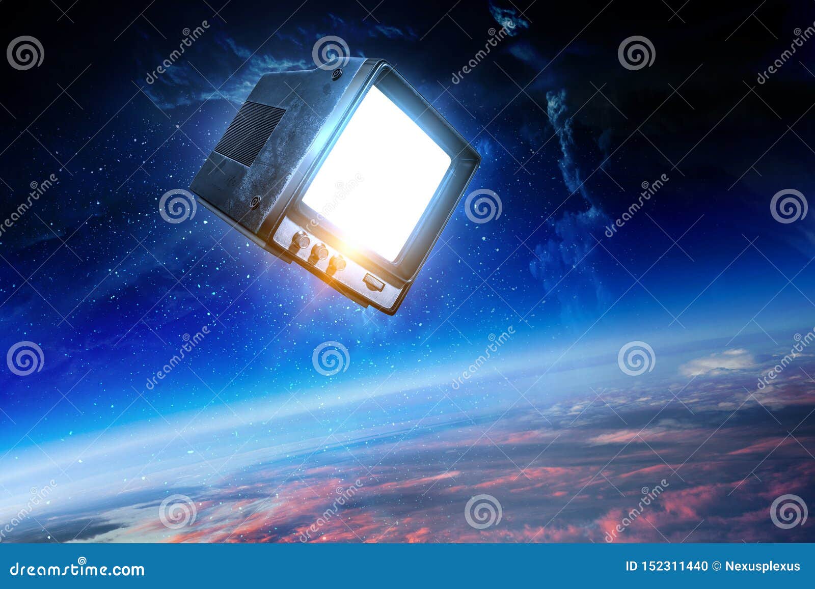 Retro TV flying in space stock photo. Image of television - 152311440