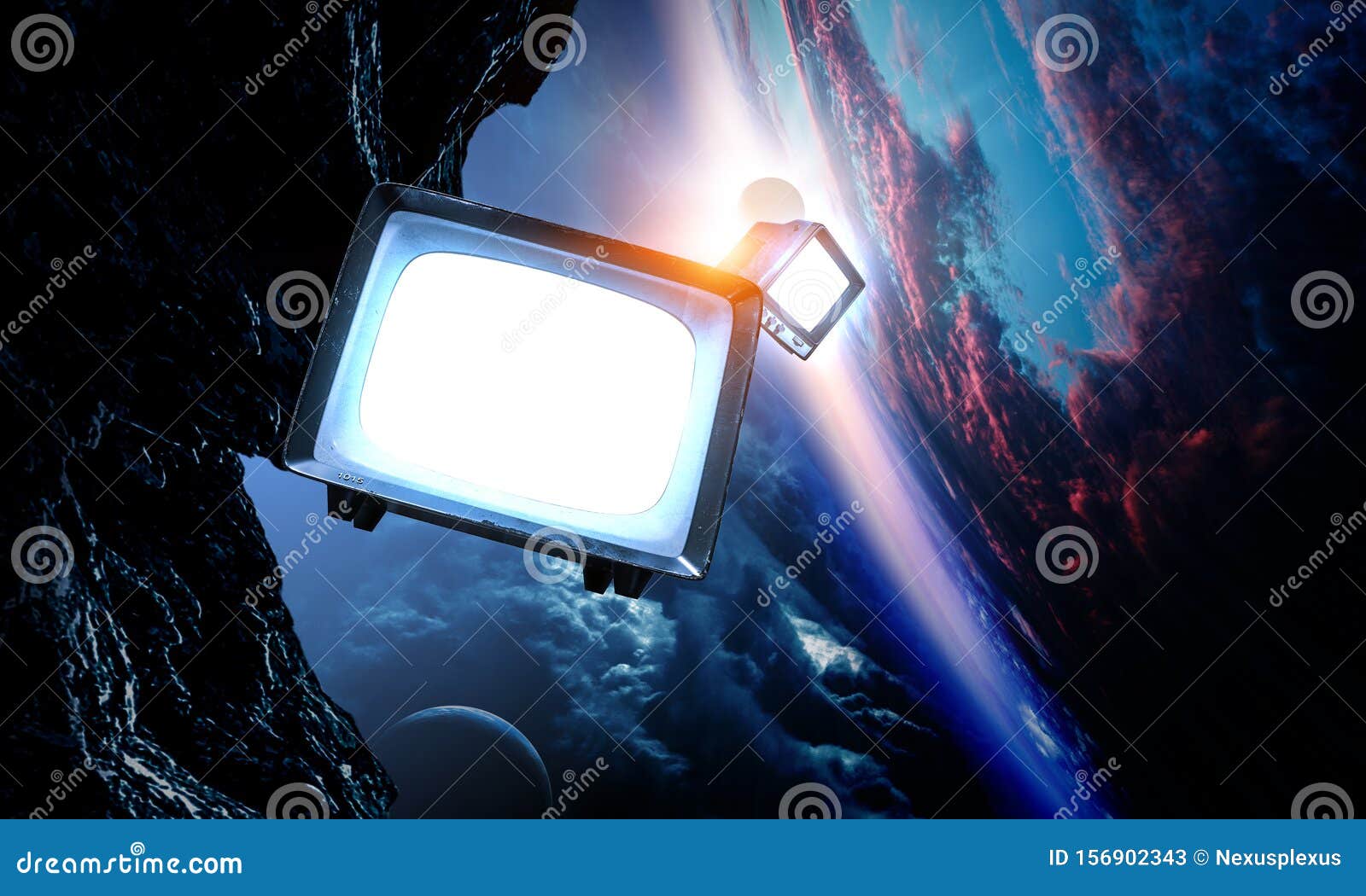 Retro TV flying in space stock illustration. Illustration of analog ...