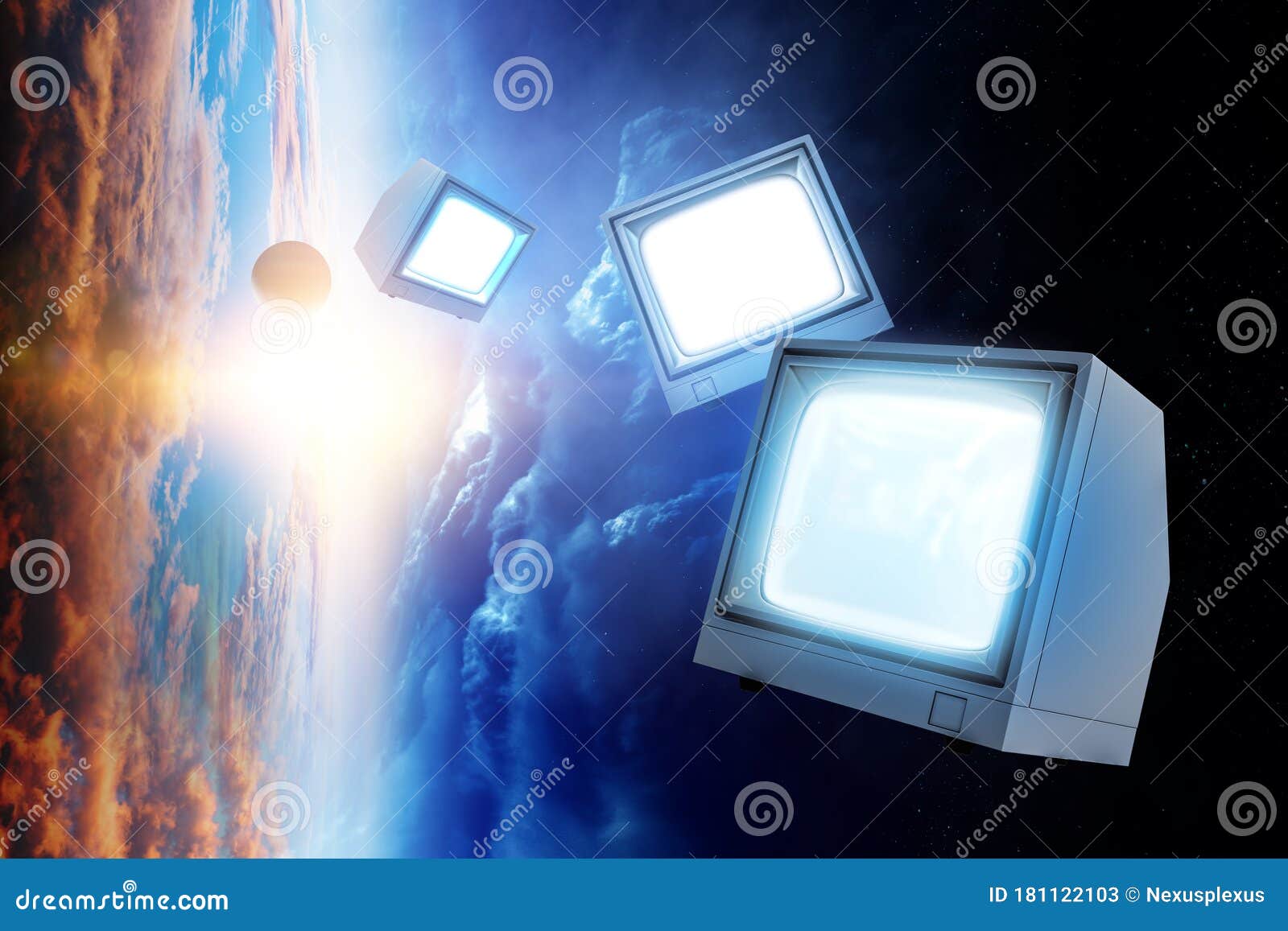 Retro TV flying in space stock image. Image of monitor - 181122103