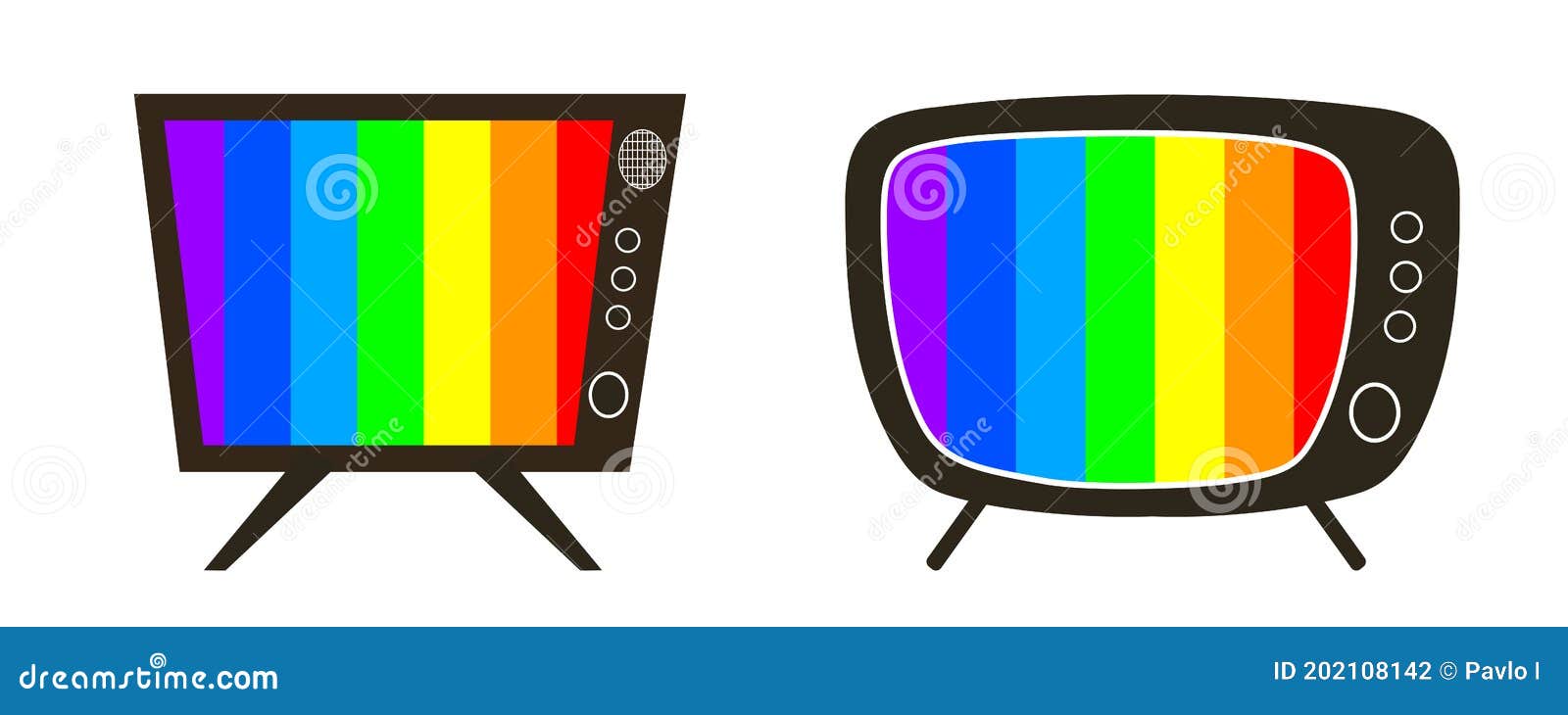 Retro Tv Icon, Set Old Television Shape Multicolor Sign â€“ Vector ...