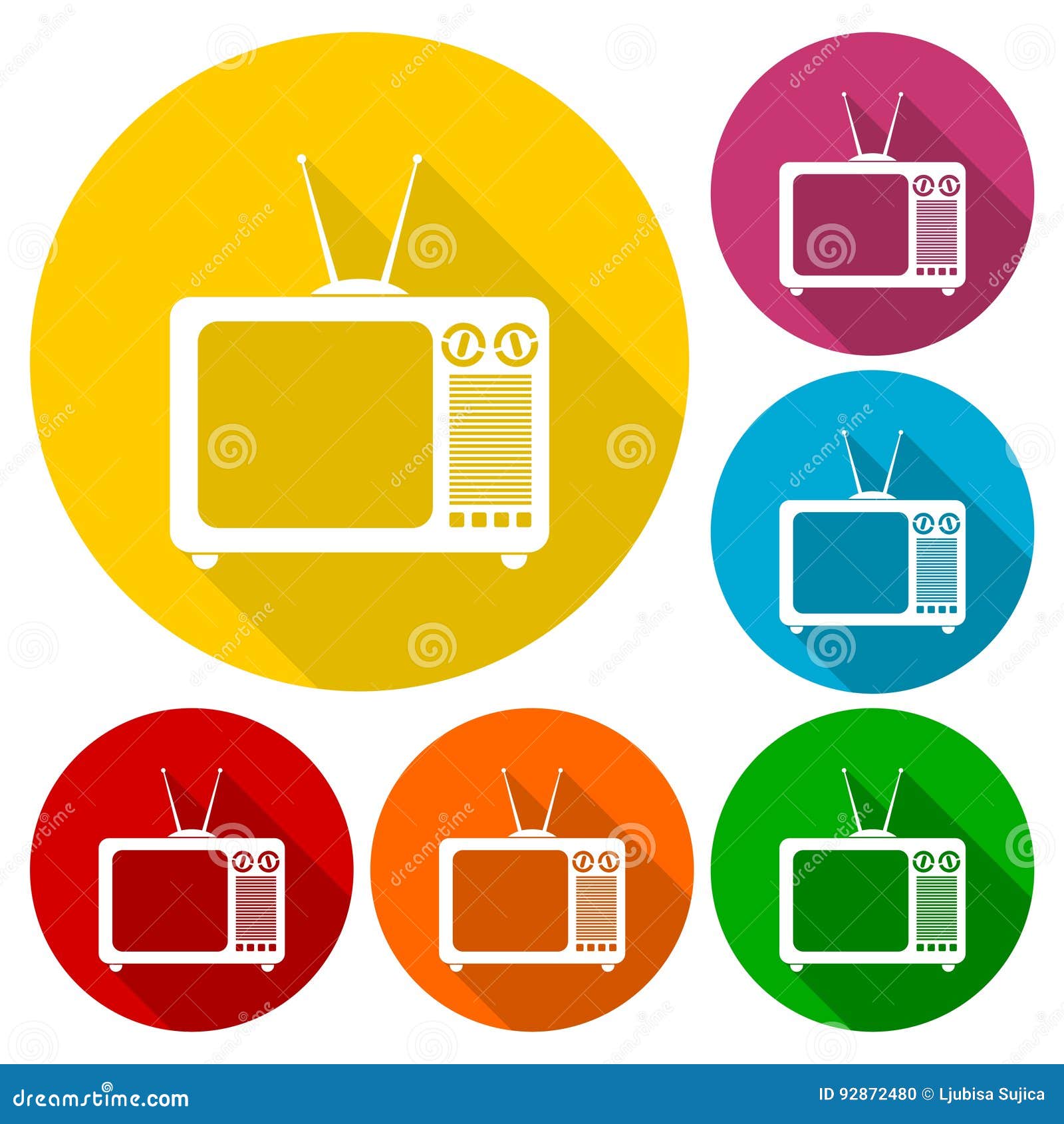 Retro TV Icons Set with Long Shadow Stock Vector - Illustration of ...