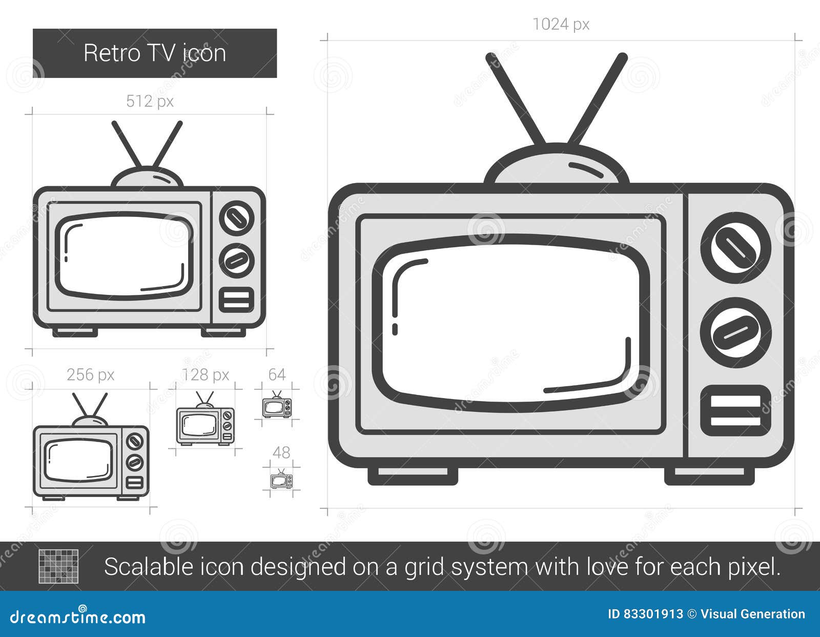 Retro TV line icon. stock vector. Illustration of program - 83301913