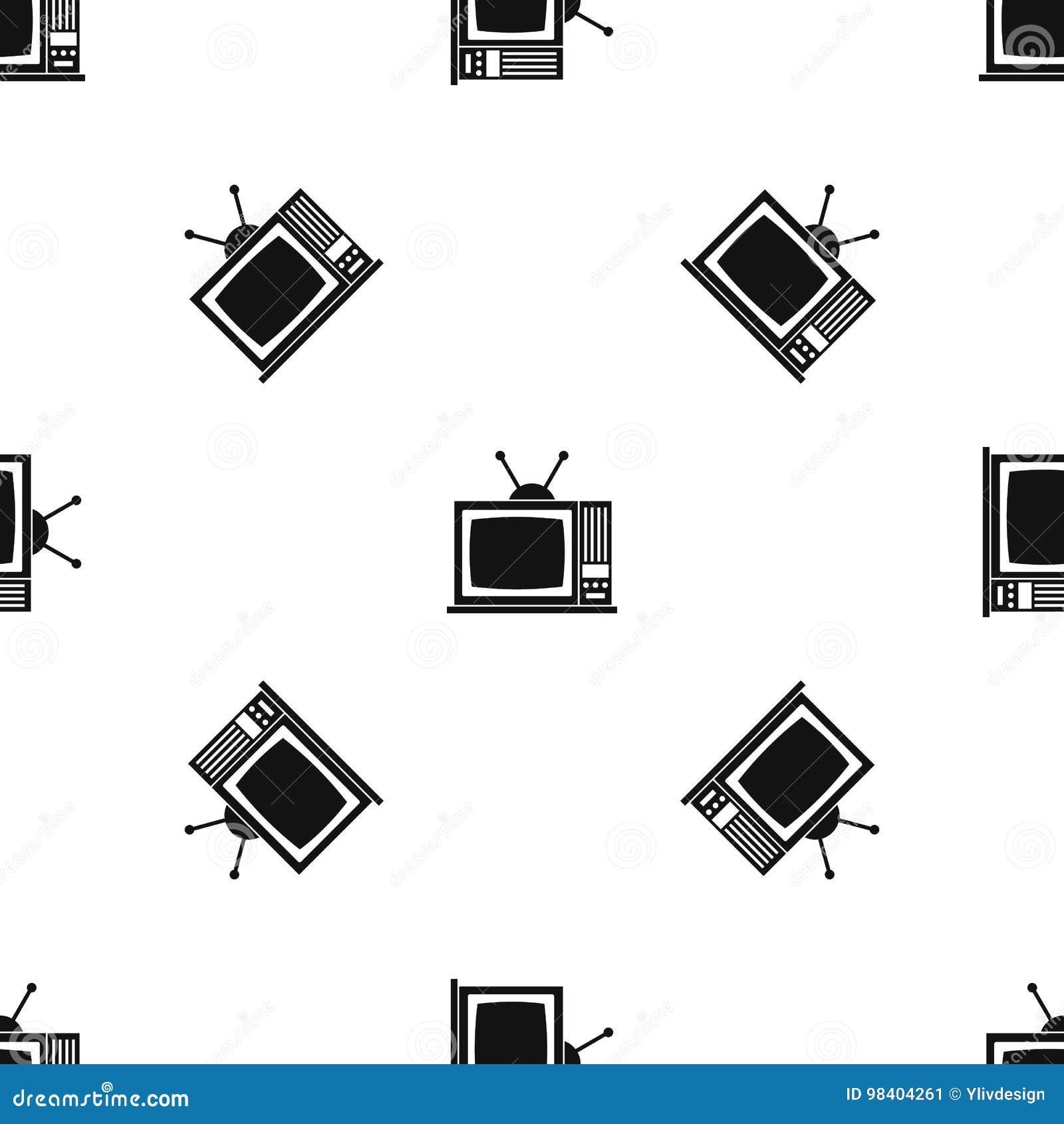 Retro TV Pattern Seamless Black Stock Vector - Illustration of ...