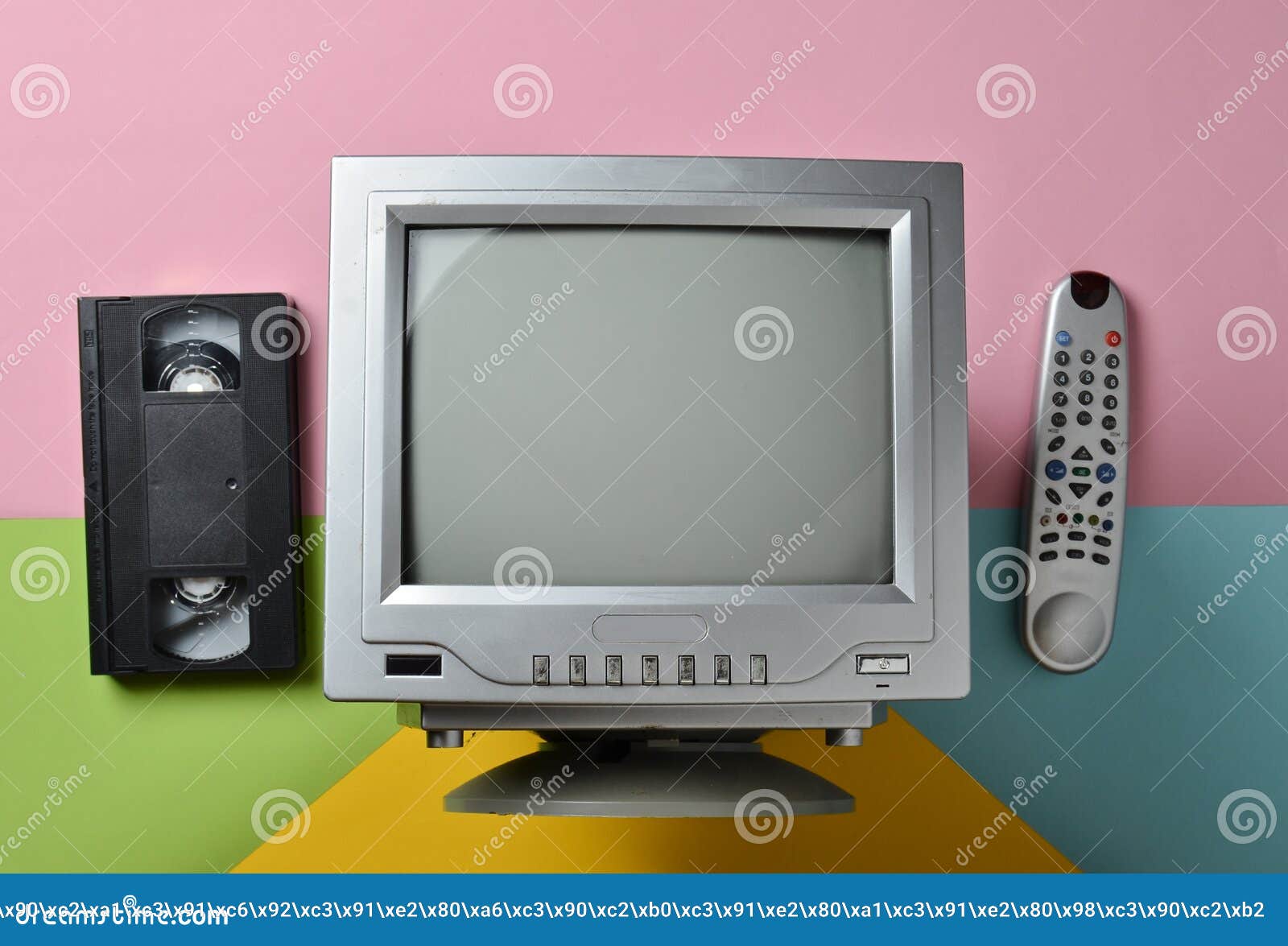 Retro Tv, Remote Controller, Vhs, on Pastel Background Stock Photo ...