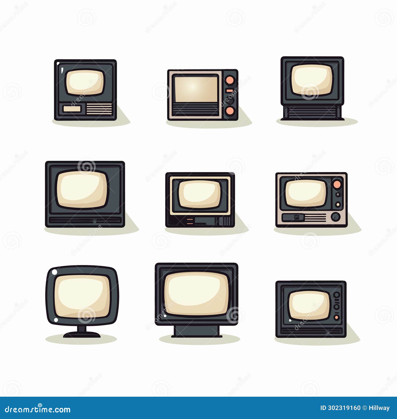 Retro Tv Screen Interface Icons Set of Multimedia or Television App ...