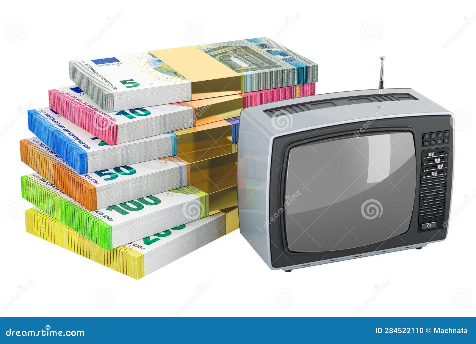 Retro TV Set with Euro Packs. 3D Rendering Stock Illustration ...