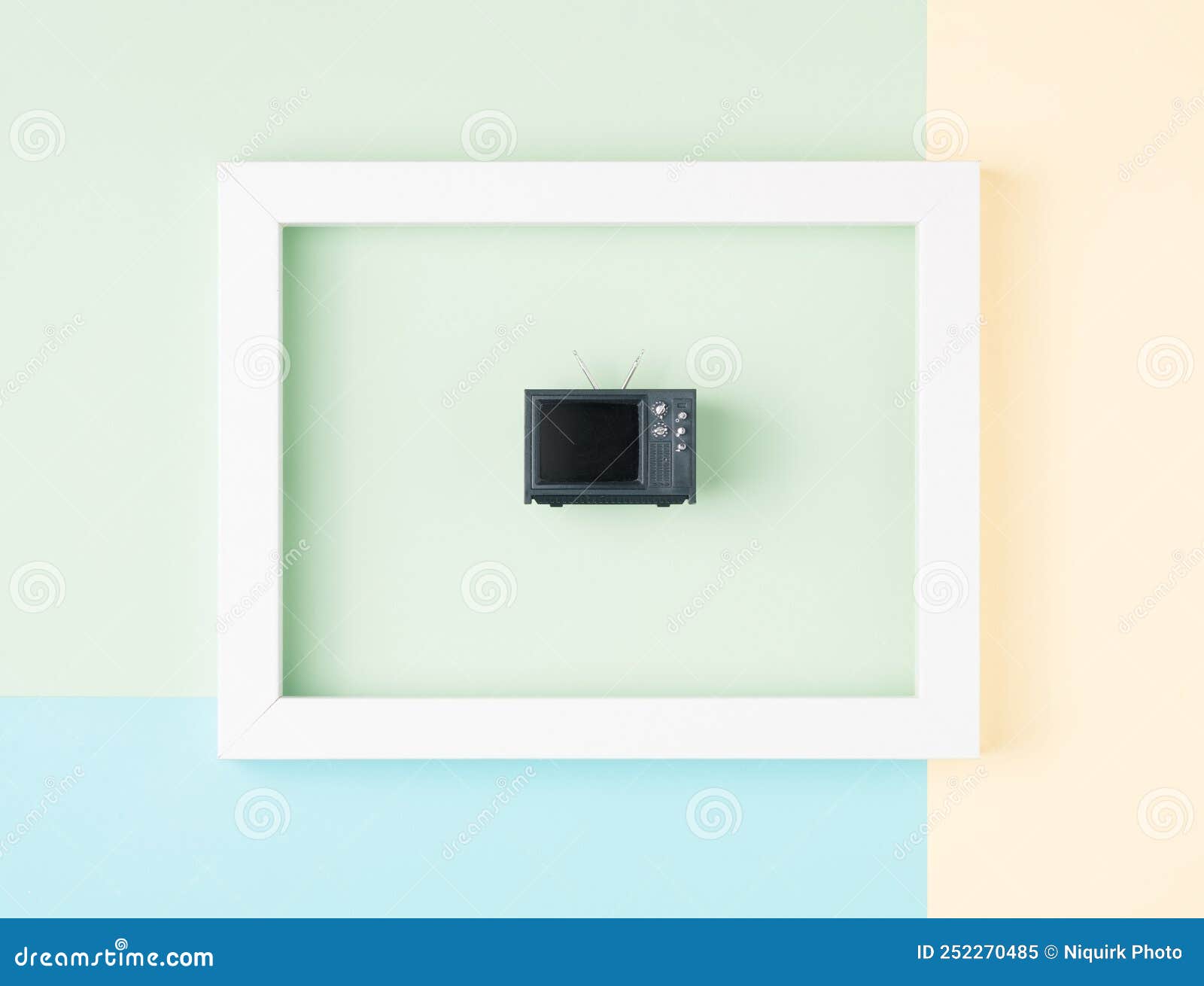 Retro TV Set Inside White Rectangle Frame on a Pastel Background. Stock ...