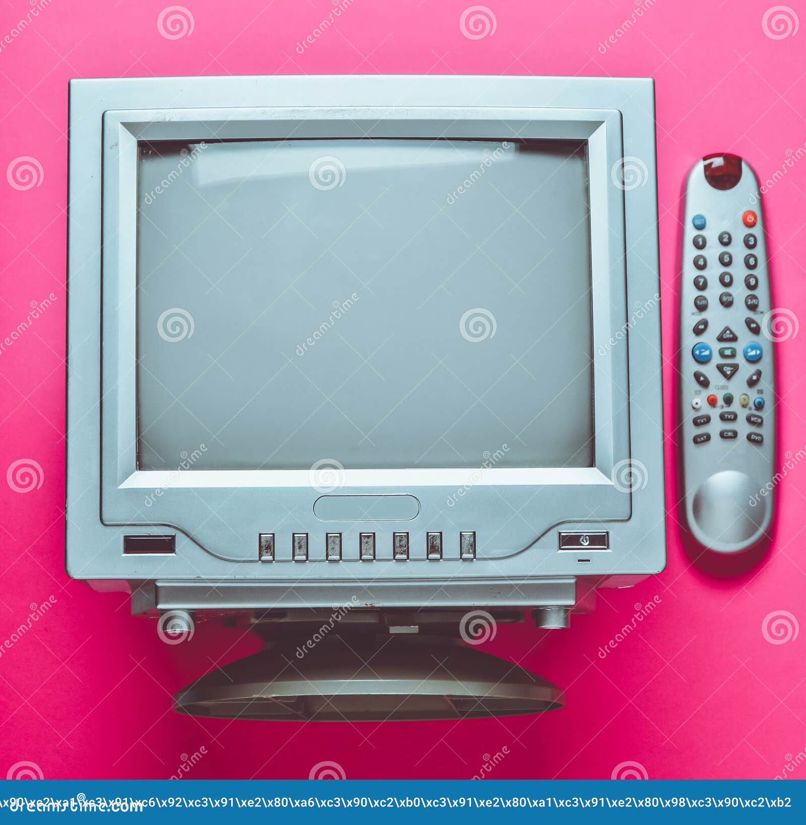 Retro Tv Top View on Pink Background. Stock Image - Image of media ...
