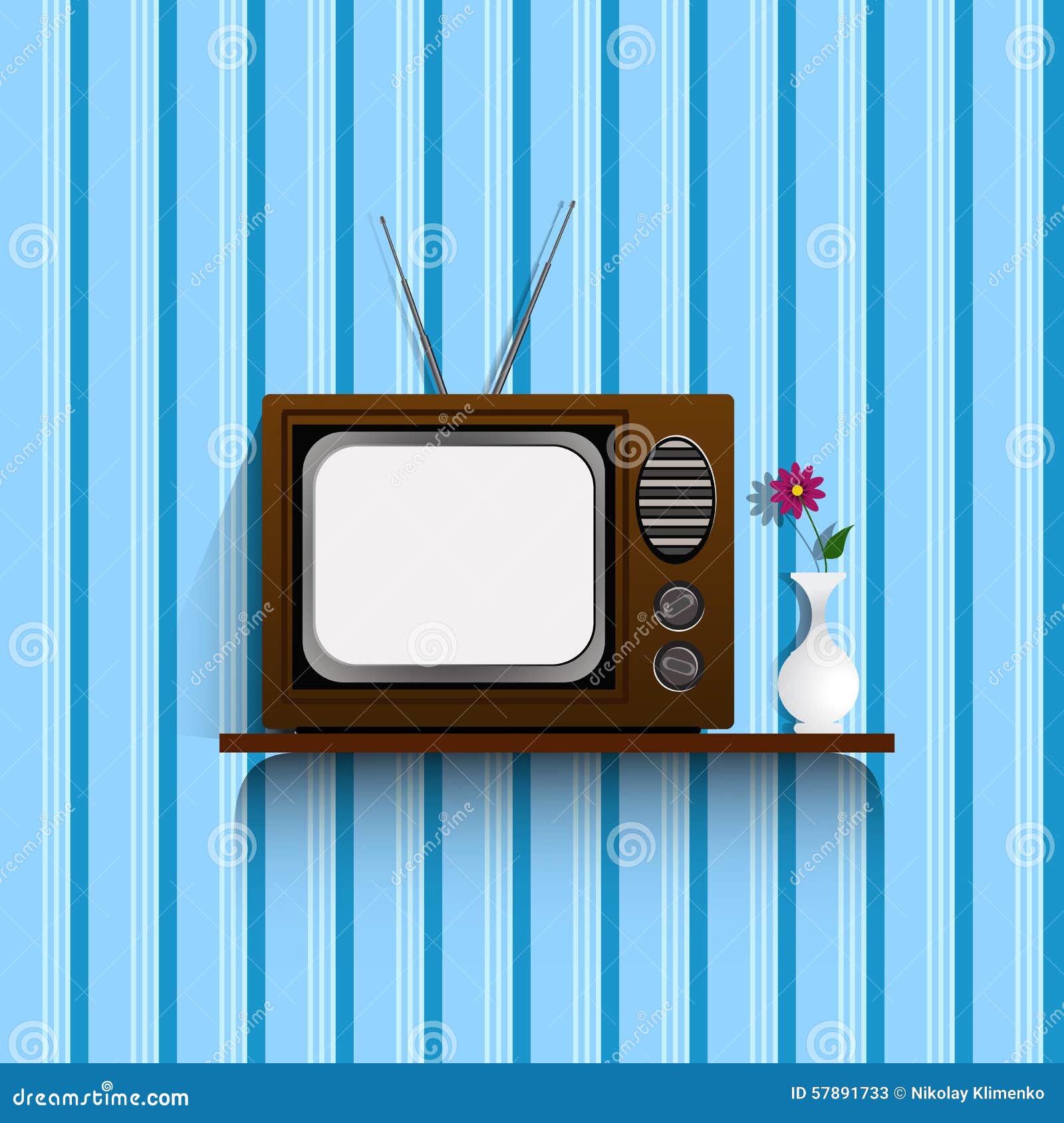 Retro Tv with Vintage Wallpaper.eps 10 Stock Vector - Illustration of ...